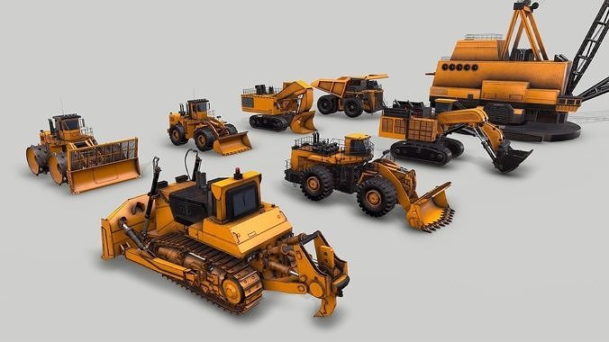 3D Model Collection Old Construction and Mining Machines VR / AR / low ...