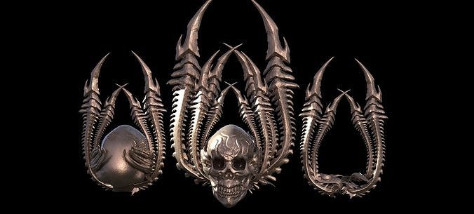 Alien Hybrid Scull Spikes 3 versions 3D model | CGTrader