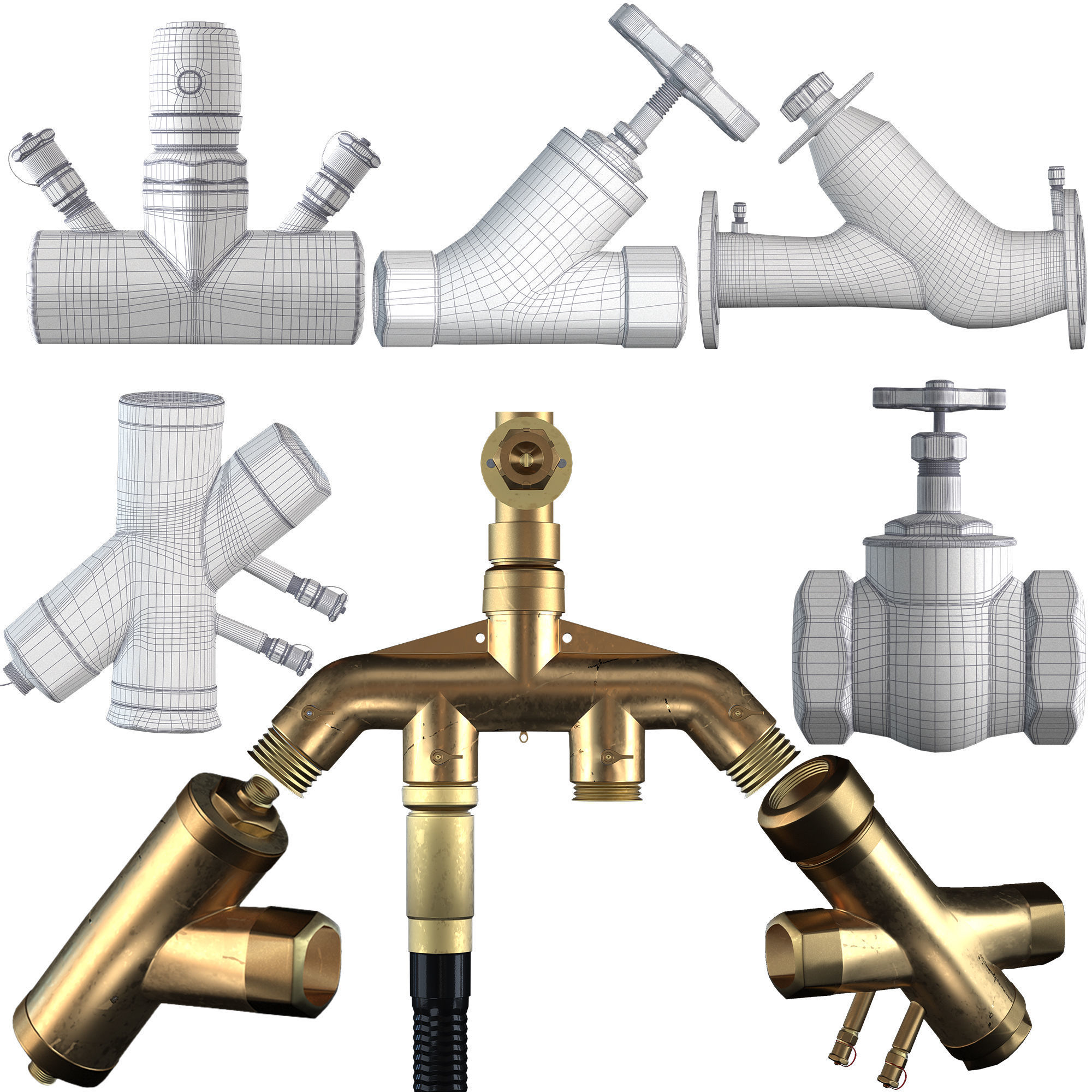 collection of types valves and fittings 3D model | CGTrader