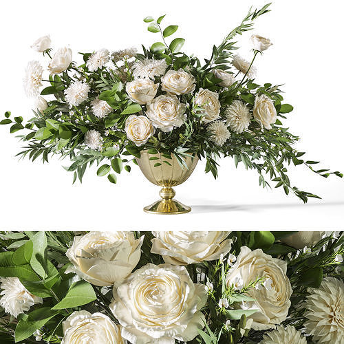 Flower Set 053 White Rose Dahlia Big bouquet 3D model | CGTrader