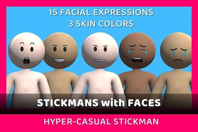 3D model Lowpoly Stickman - Facial Expressions - HyperCasual Stickman ...