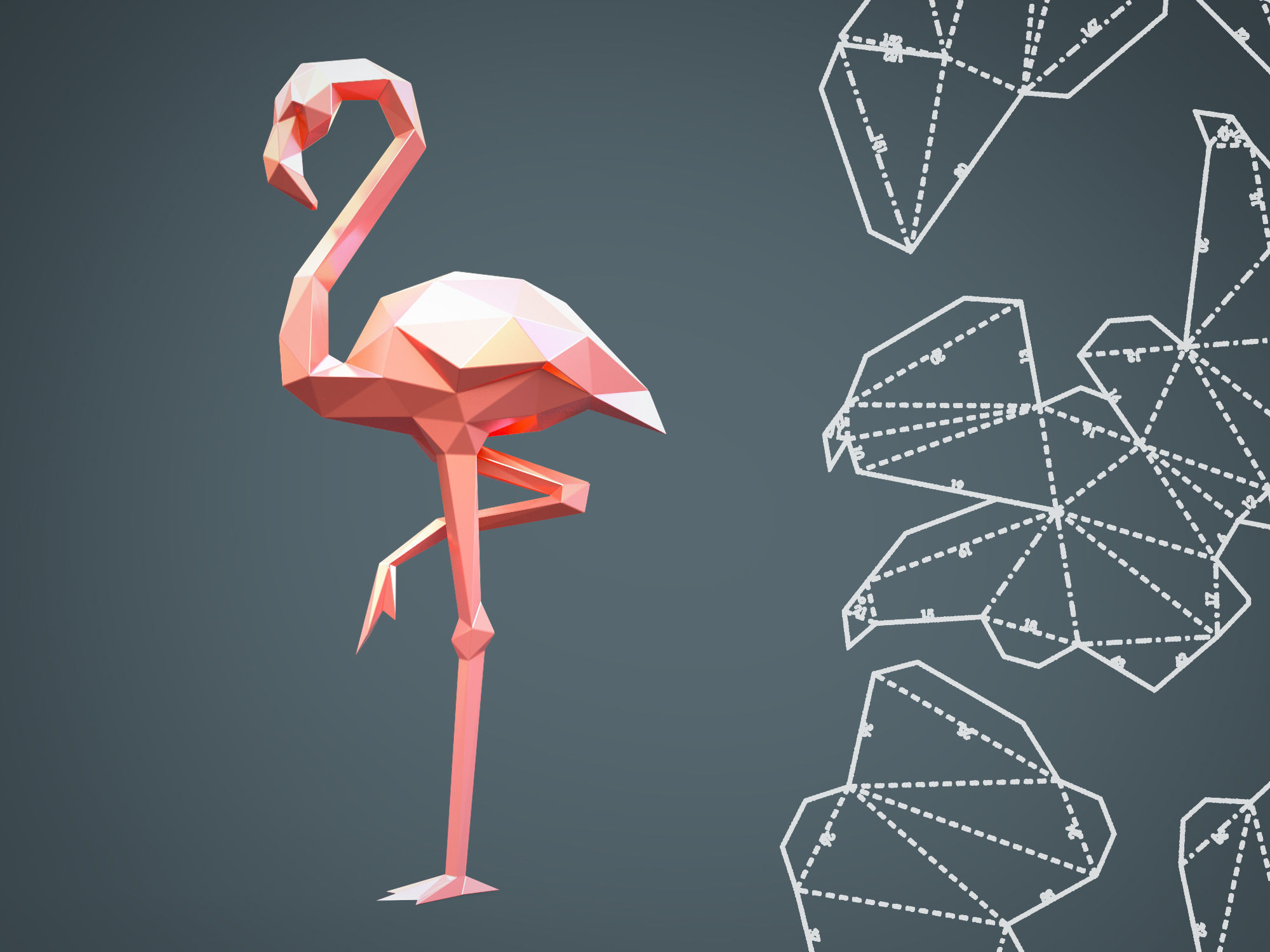 Low Poly Flamingo for 3d print and unwrapped 3D model 3D printable ...