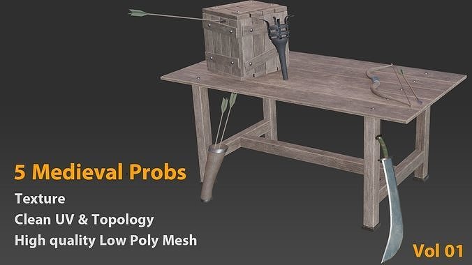 3D model 5 Medieval Probs with Texture -Sword-Table -Vol 01- Game Ready ...