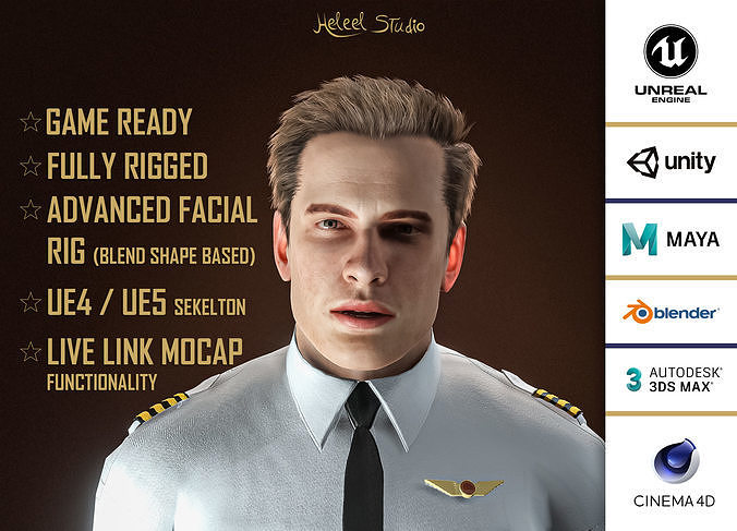 3D model High Quality Realistic Male Pilot VR / AR / low-poly | CGTrader