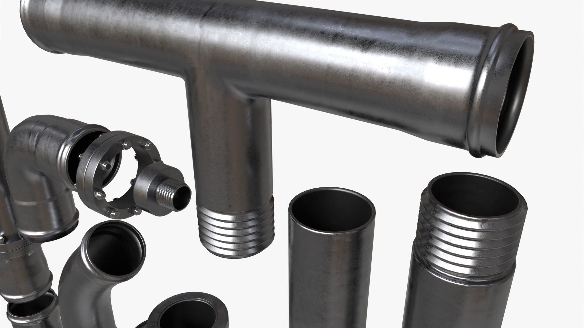 Metal Pipes with Fittings Set 3D model | CGTrader