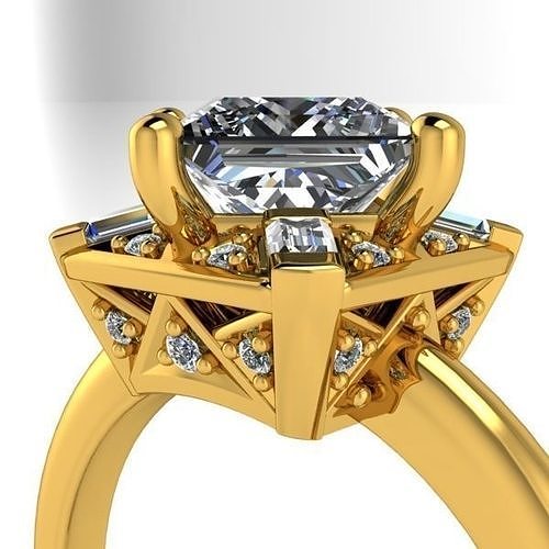 Princess cut Halo Art Deco Decorative engagement ring 3D model 3D ...