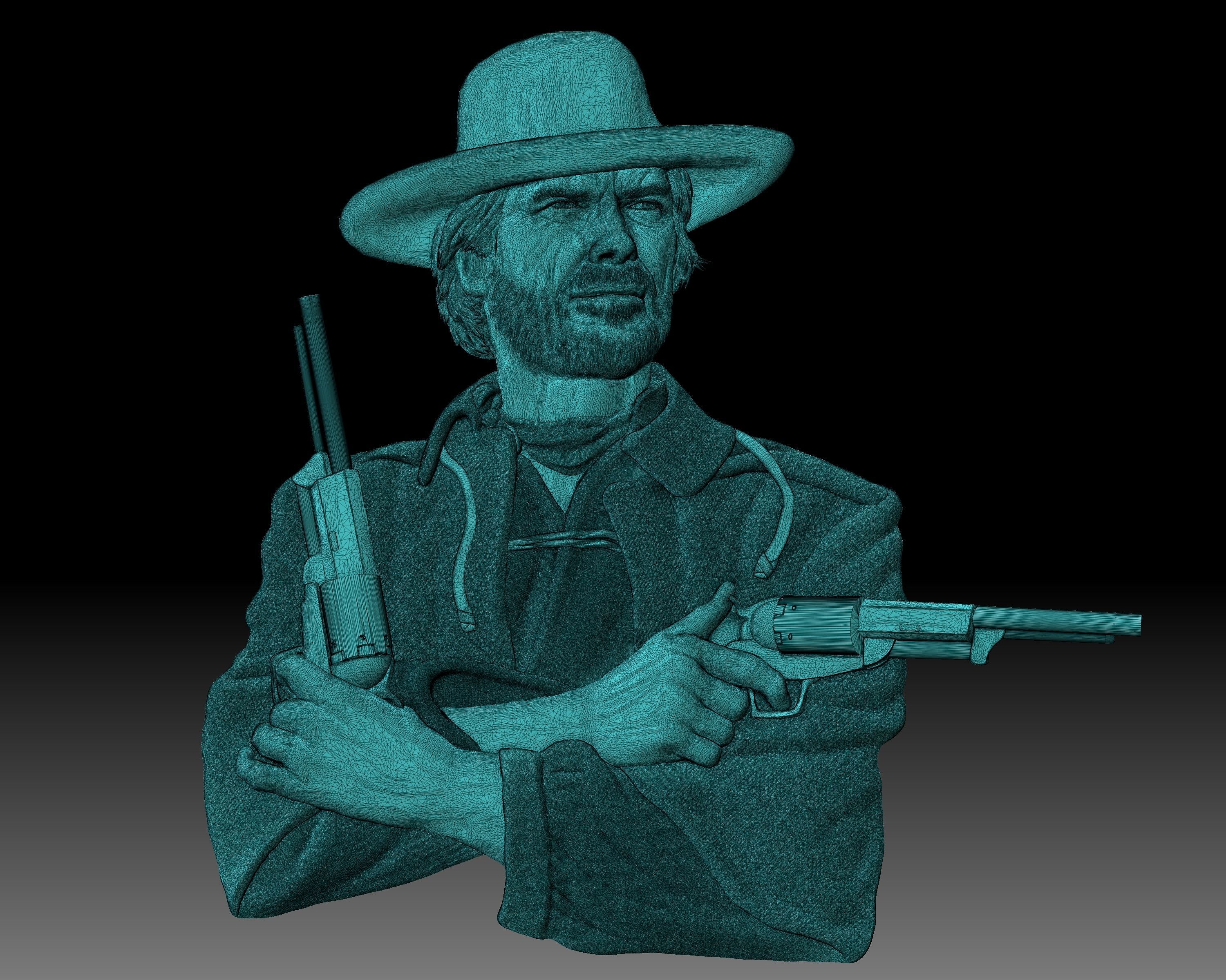 Cowboy shooter Clint Eastwood portrait western bas-relief 3D model 3D ...