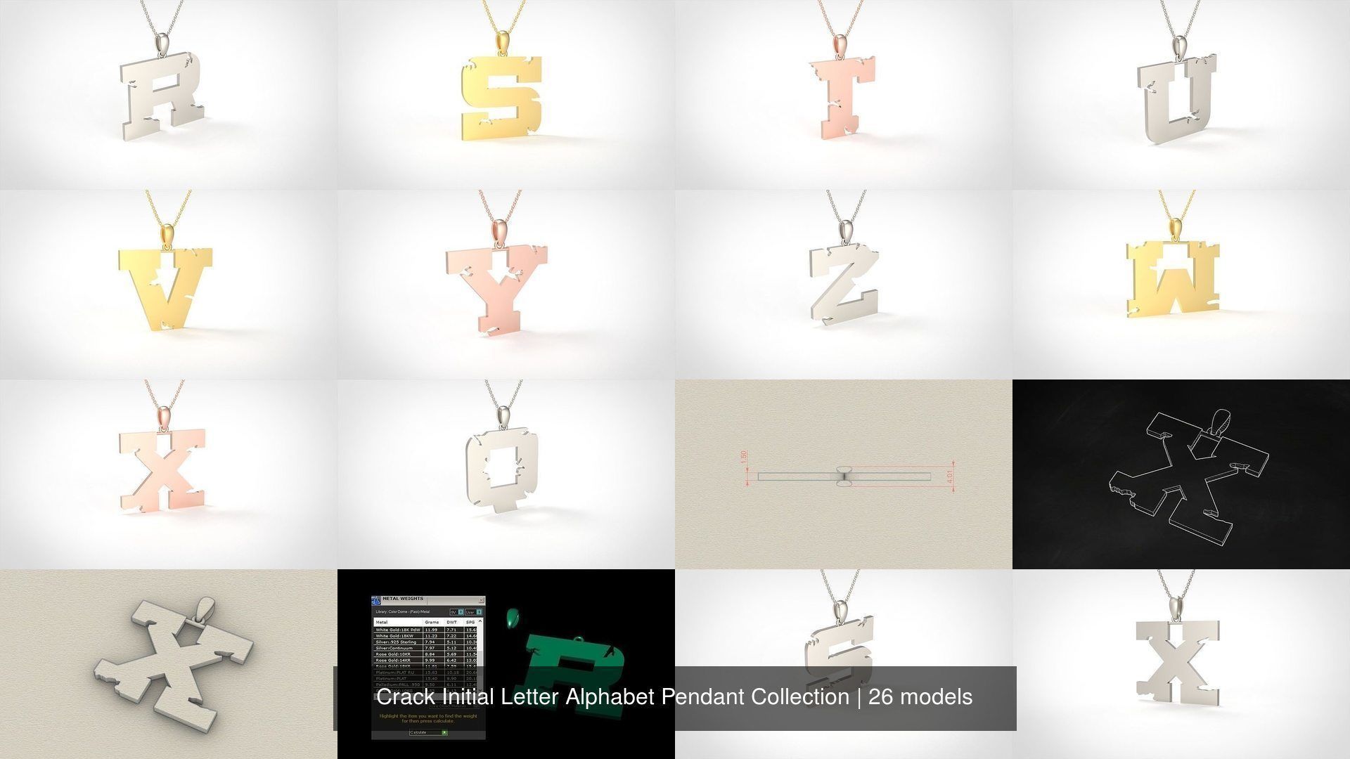Crack Initial Letter Alphabet Pendant Collection | CGTrader