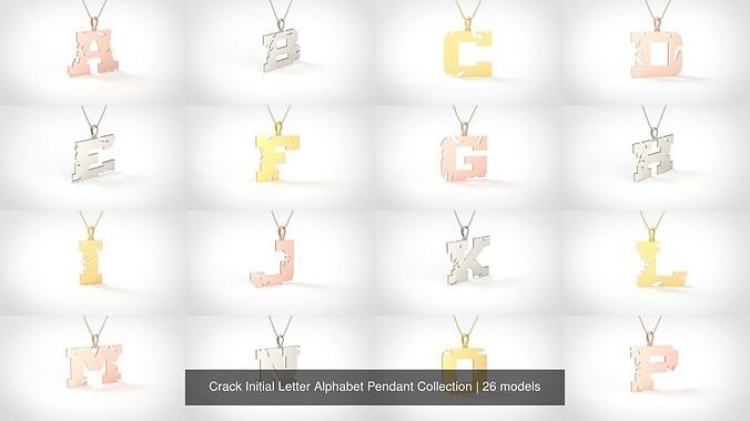 Crack Initial Letter Alphabet Pendant Collection | CGTrader