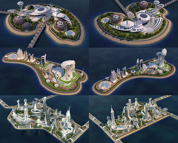 3 Full Scenes - Future City Island - Bundle 3D Model Collection | CGTrader