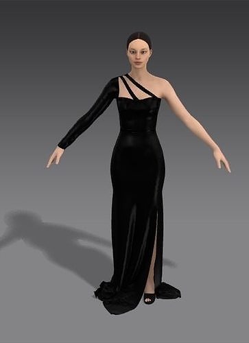 DRESS LONG HEART SHAPED NECKLINE 3D model | CGTrader