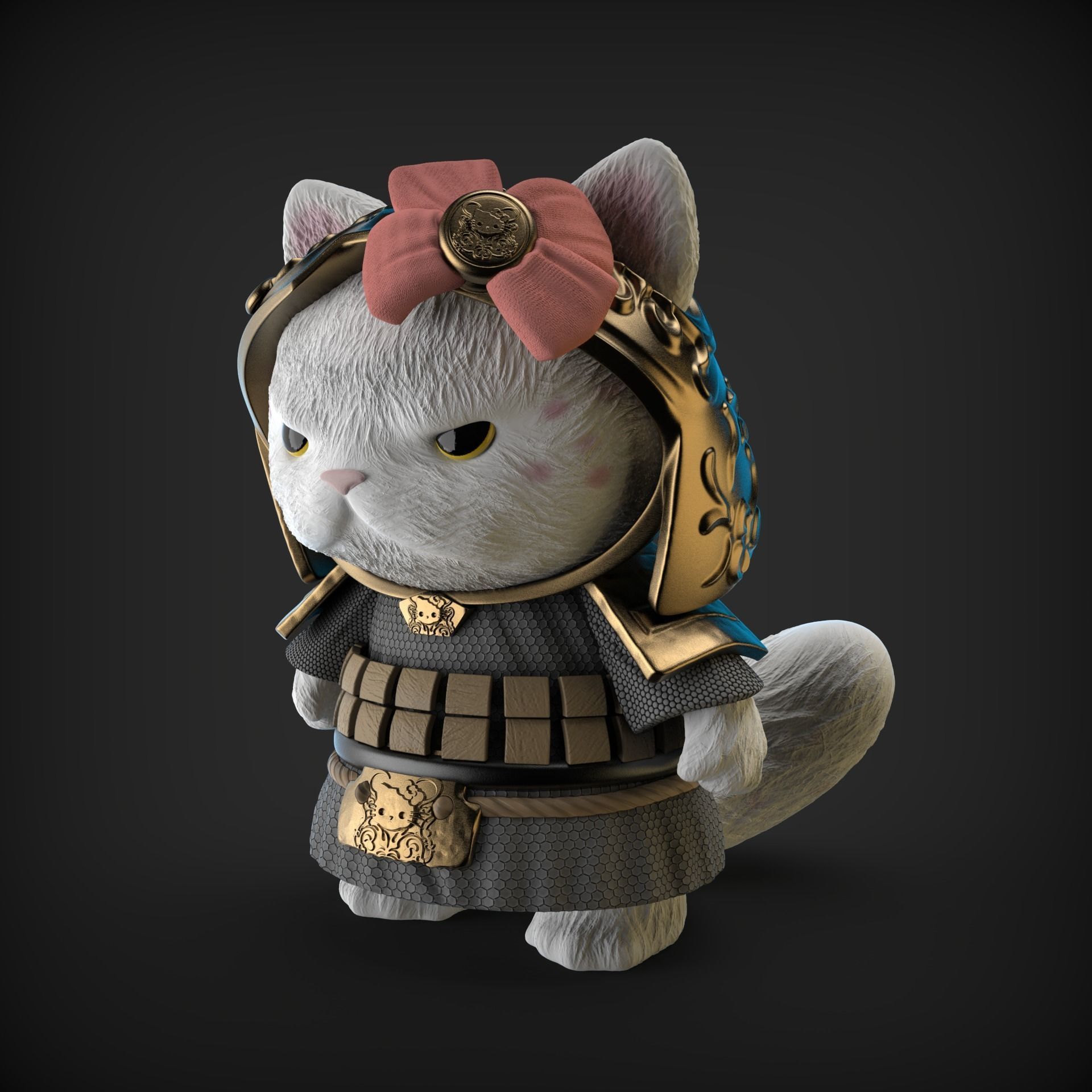 Hello Kitty samurai 3D model 3D printable | CGTrader