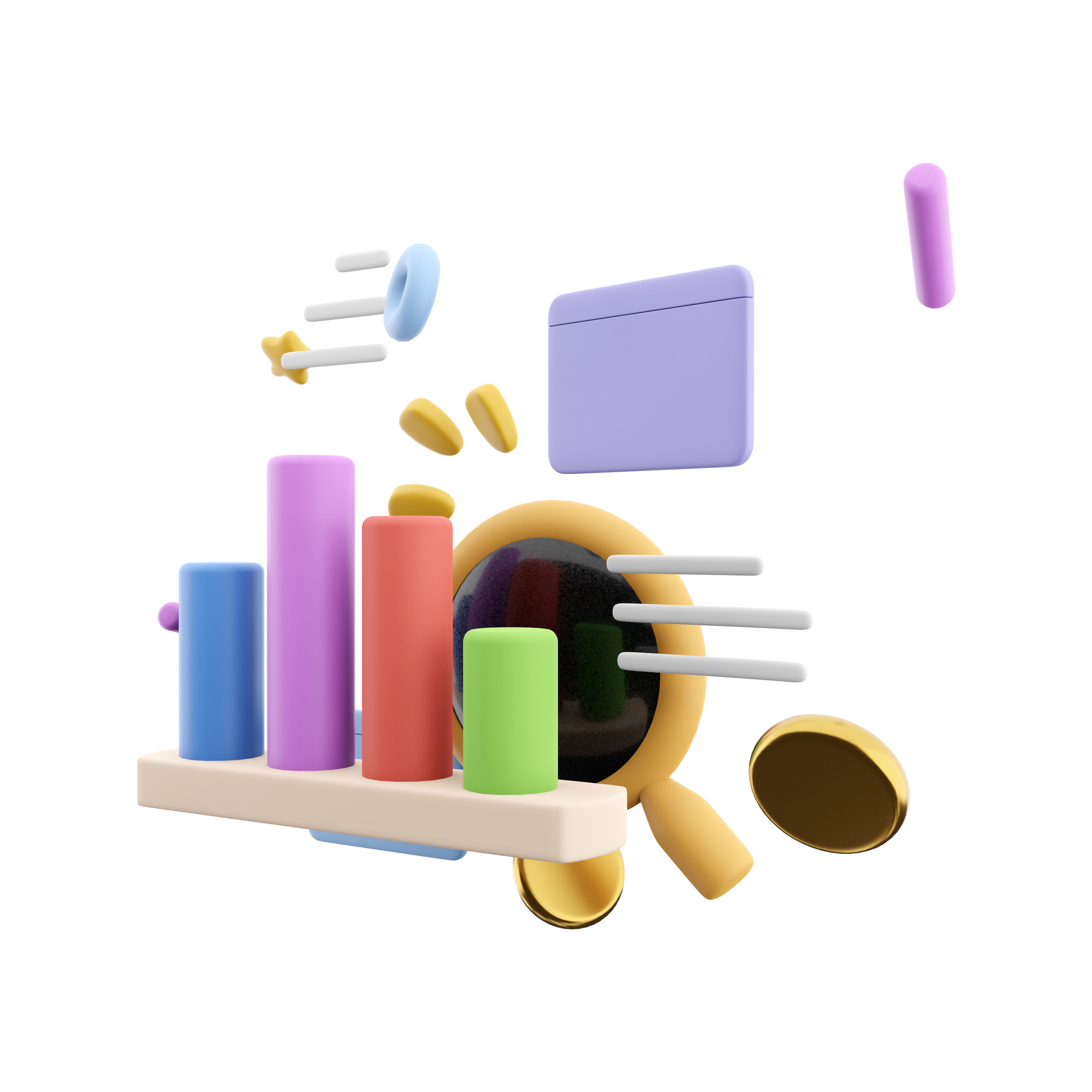 3d marketing research with a chart and a magnifying glass icon 3D model ...
