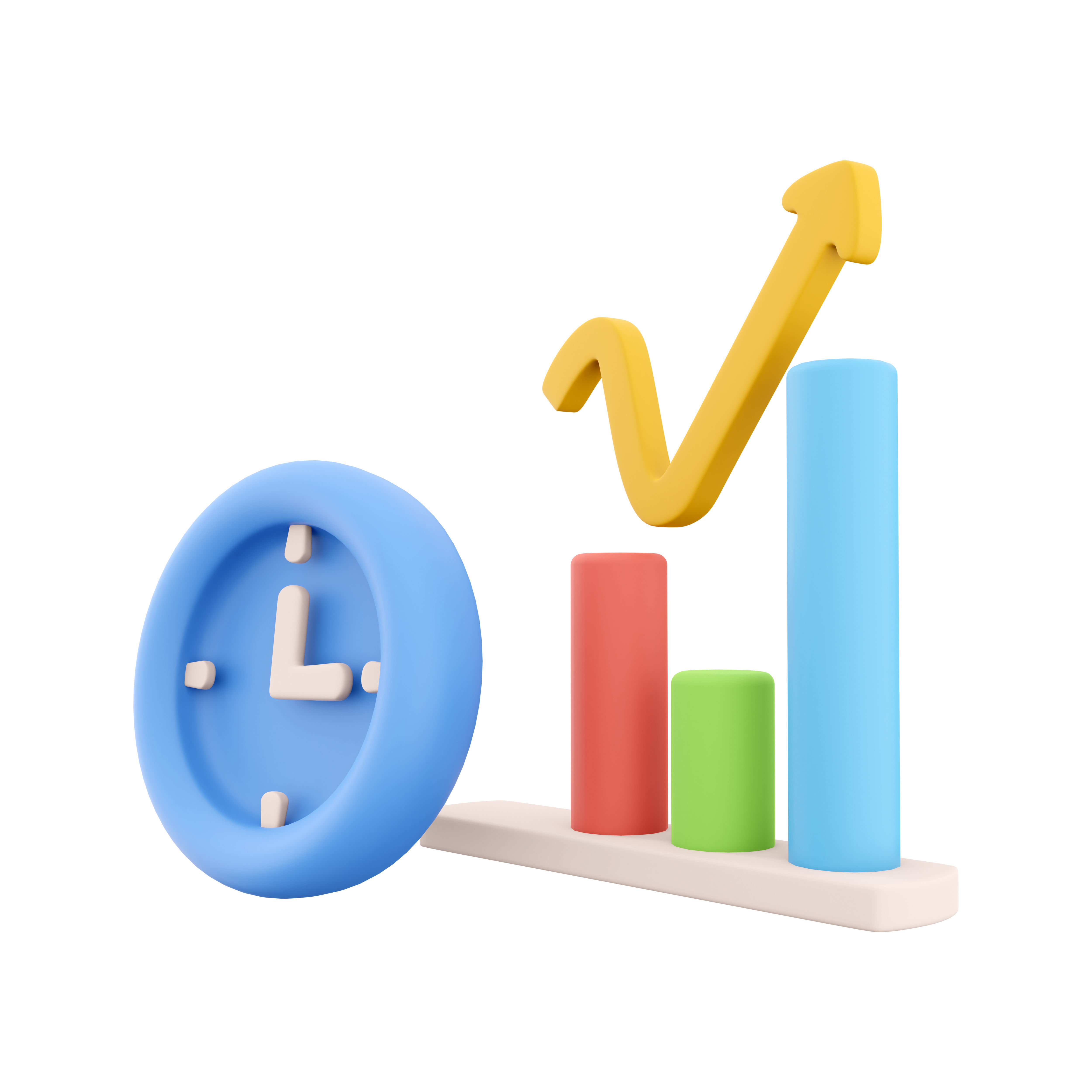 3D clock and color graphs pointing up icon 3D model | CGTrader