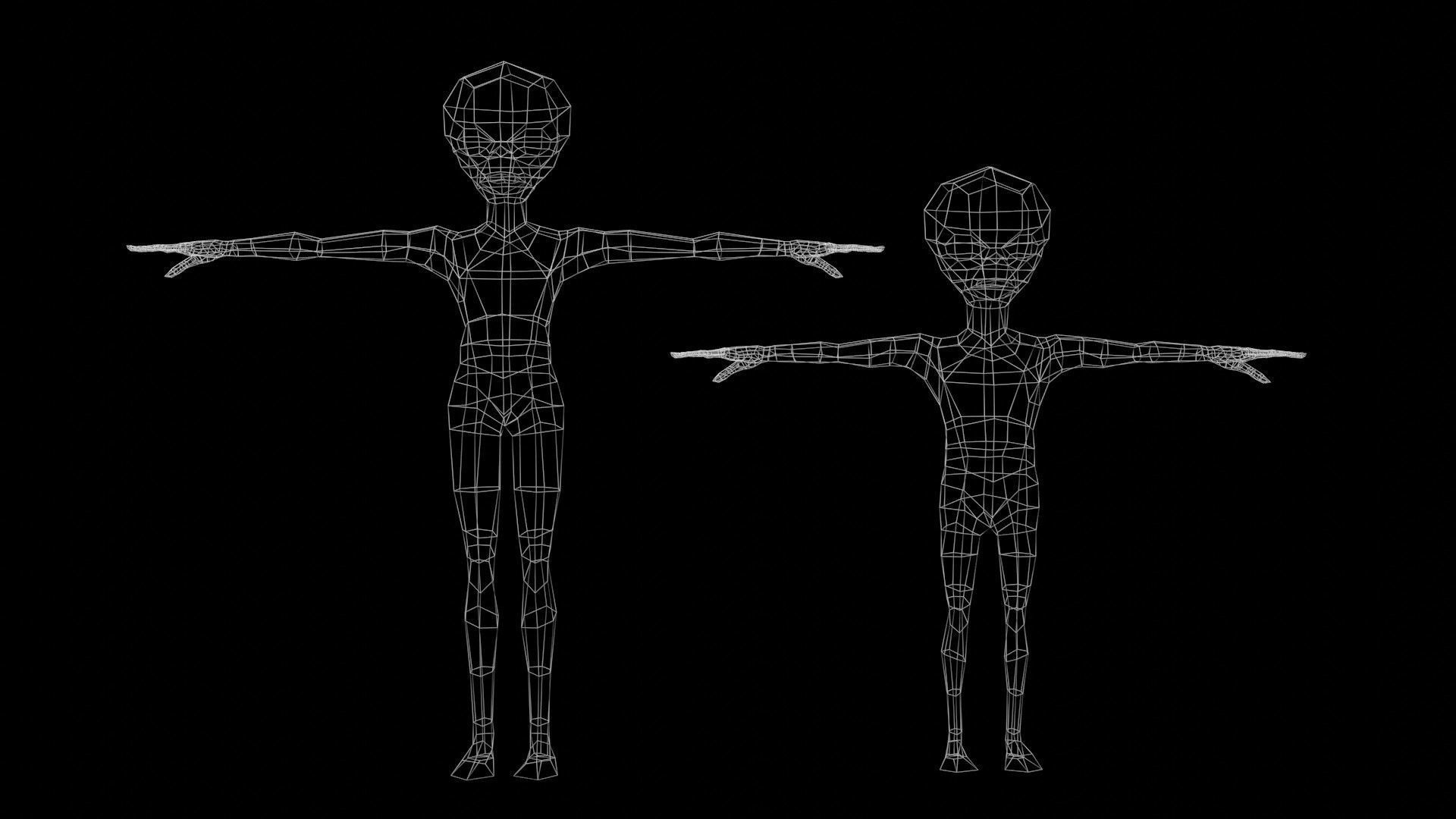 3D model Grey Alien Super lowpoly 4K Normal map Texture Small and Tall ...