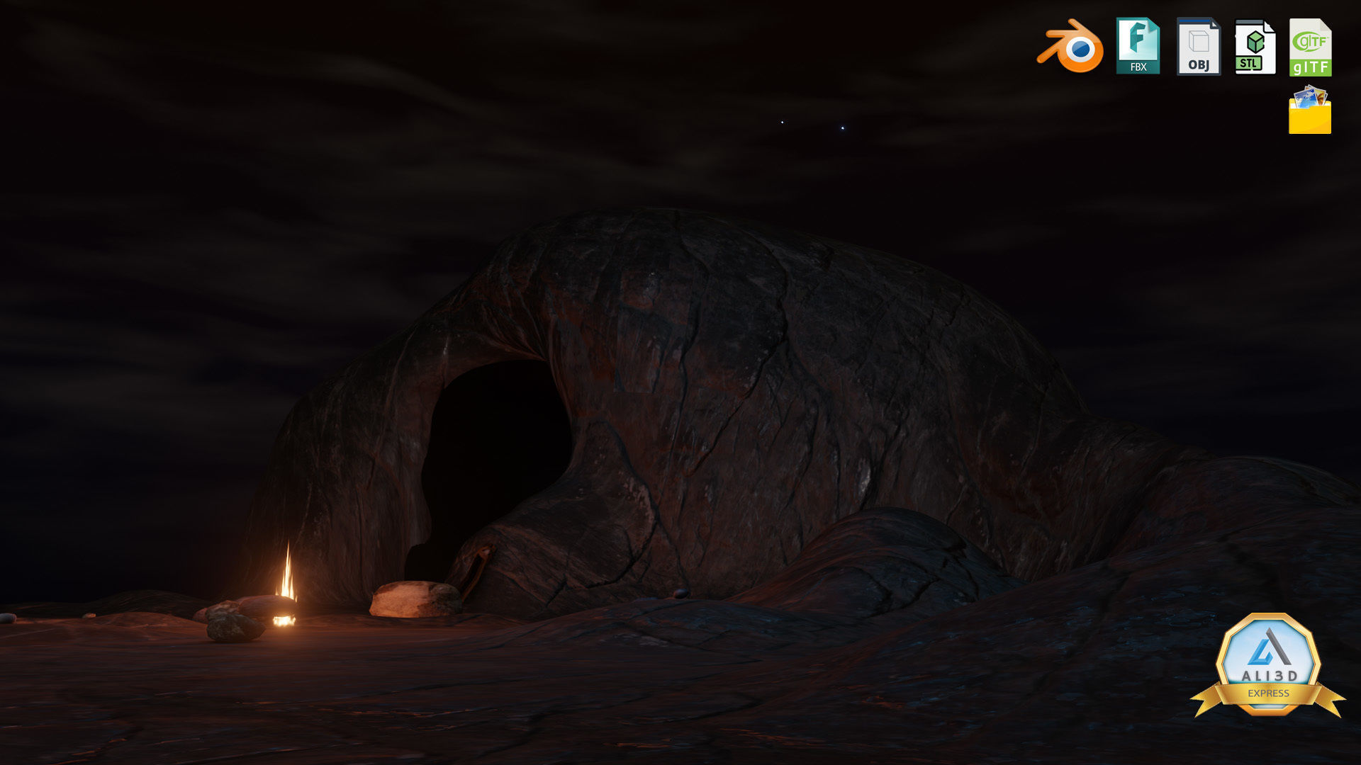 3D model Spooky cave with an animated Fire VR / AR / low-poly | CGTrader