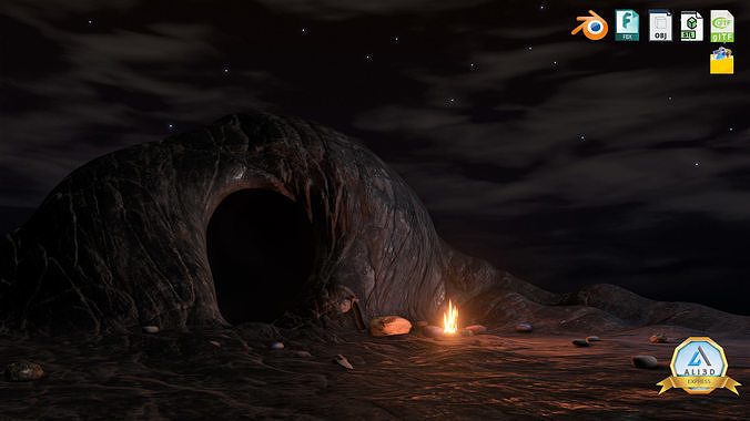 3D model Spooky cave with an animated Fire VR / AR / low-poly | CGTrader