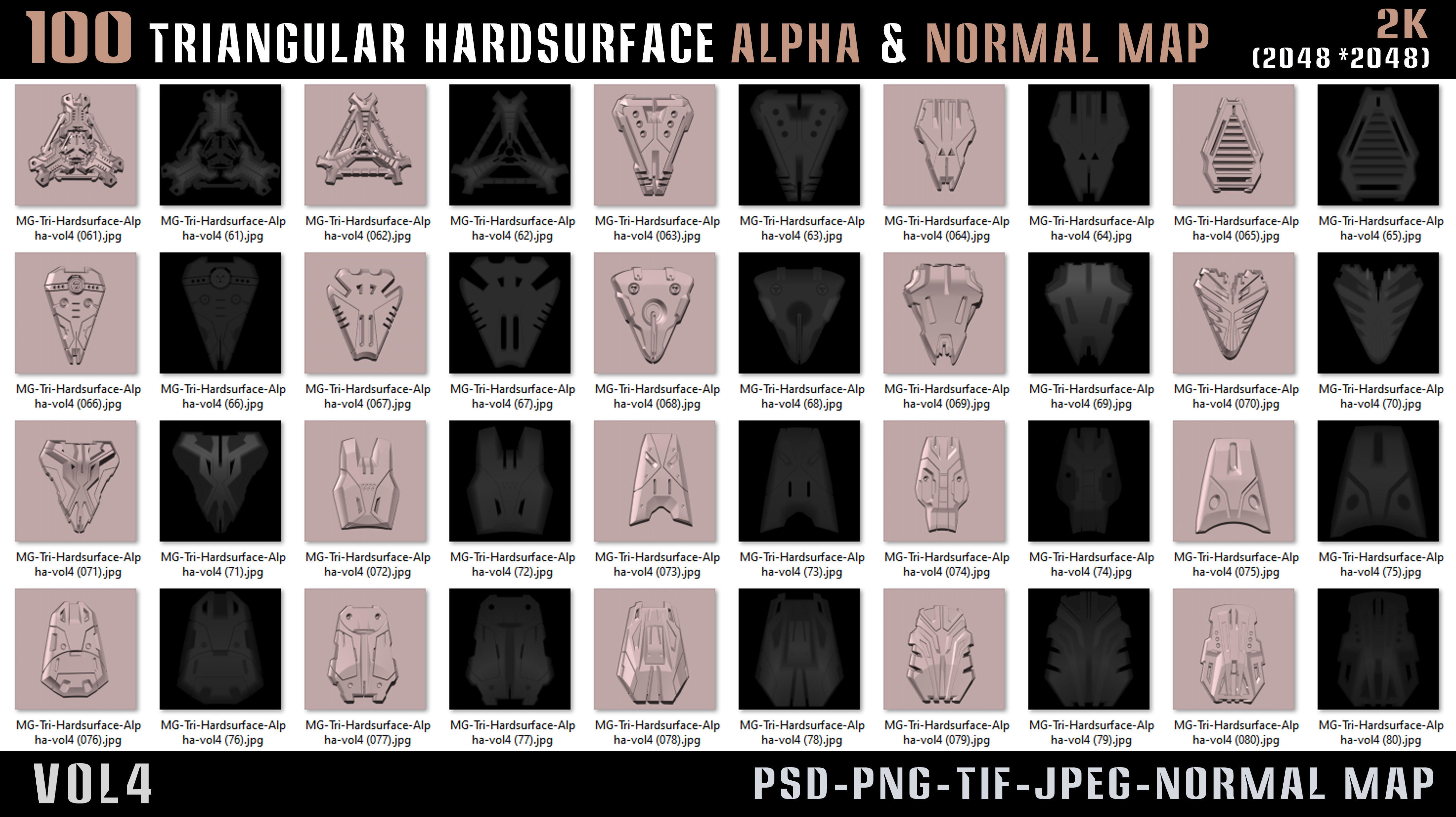 100 Triangular Hardsurface Alpha and Normal map - vol4 3D model | CGTrader