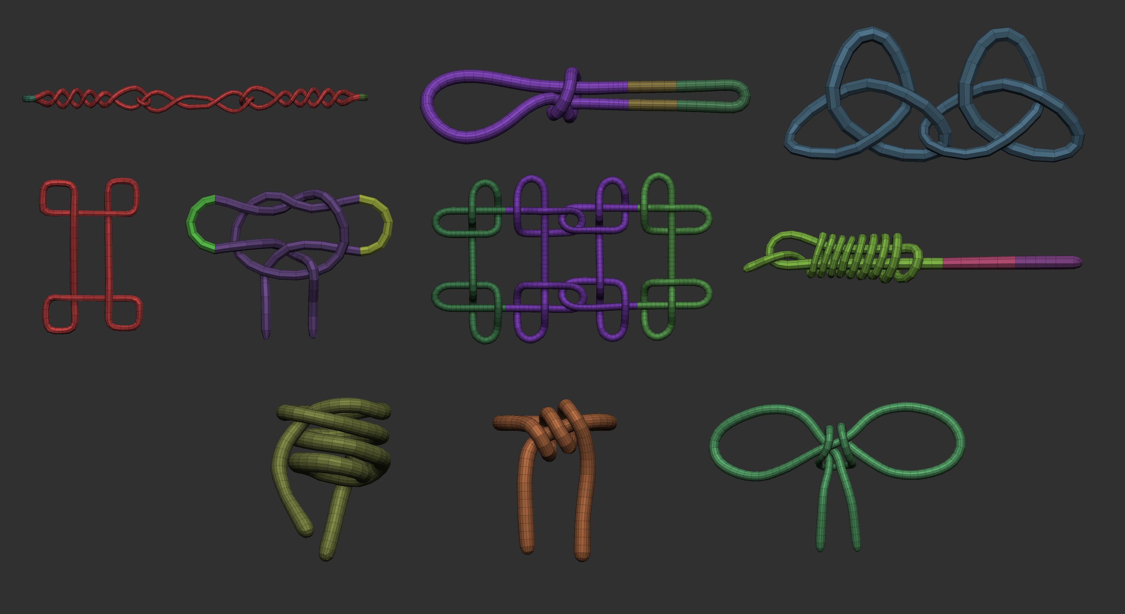 20 Low poly knot nodes base mesh Zbrush IMM and curve set 3D model ...