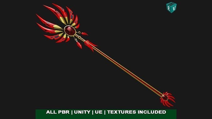 3D model Red Fantasy Trident 08 All PBR Unity UE Textures VR / AR / low ...