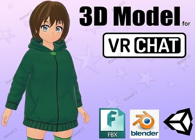 3D model 3d anime girl for vrchat and for gaming VR / AR / low-poly ...