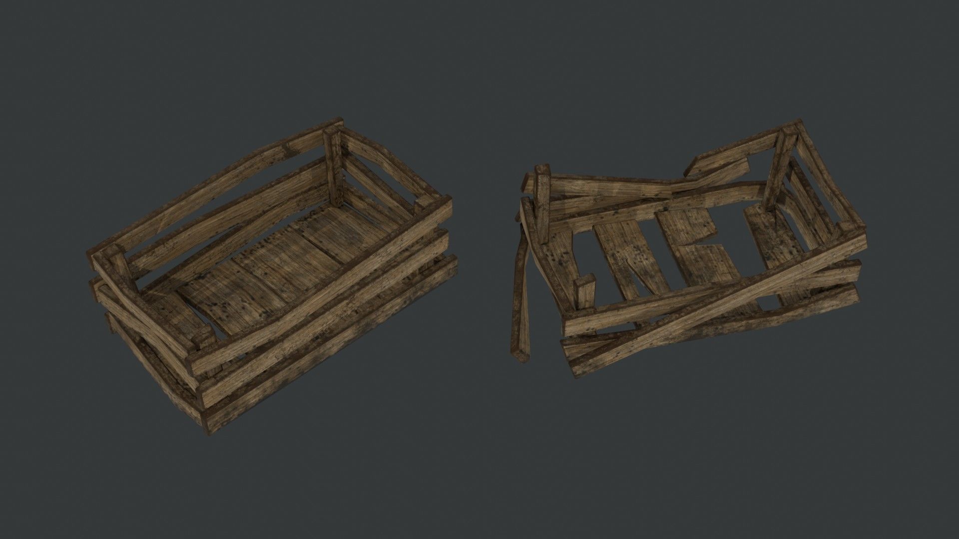 Wooden Dirty Crates - Broken Whole 2 Piece Set free VR / AR / low-poly ...