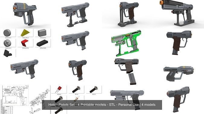 Halo - Pistols Set - 4 Printable models - STL - Personal Use 3D Model ...