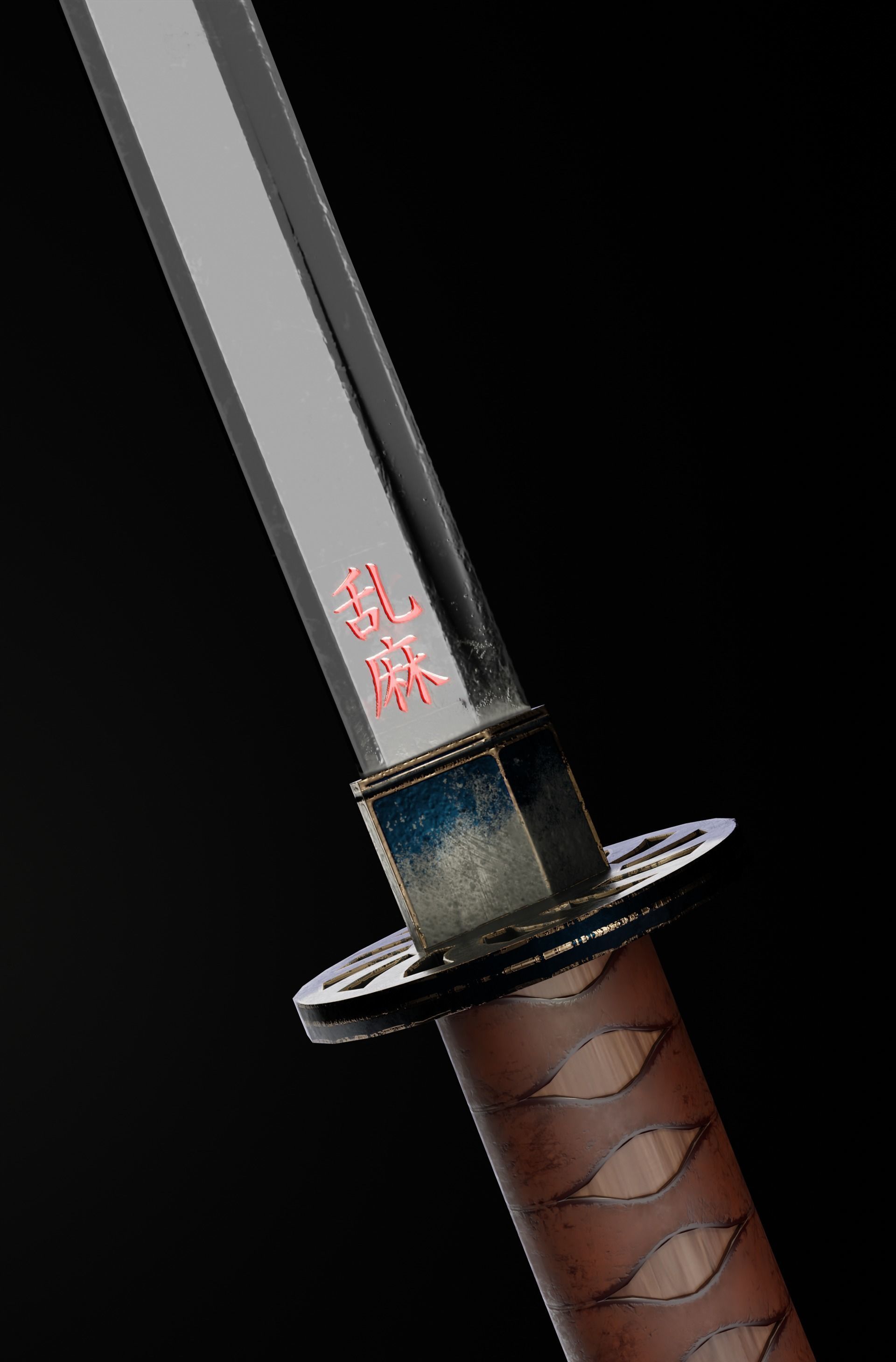 3D model Katana with magic symbols hieroglyphs on blade gameready VR ...