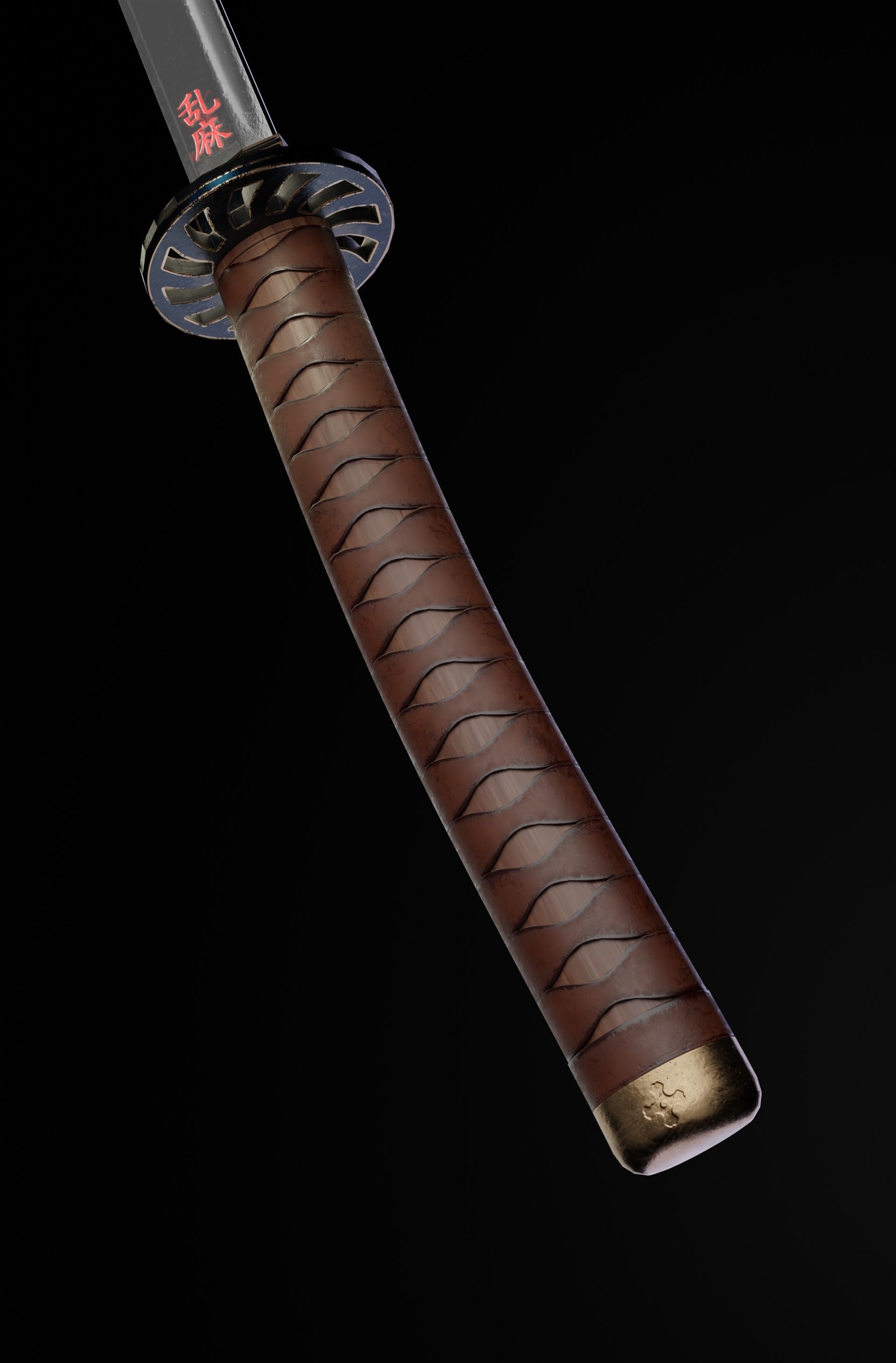 3D model Katana with magic symbols hieroglyphs on blade gameready VR ...