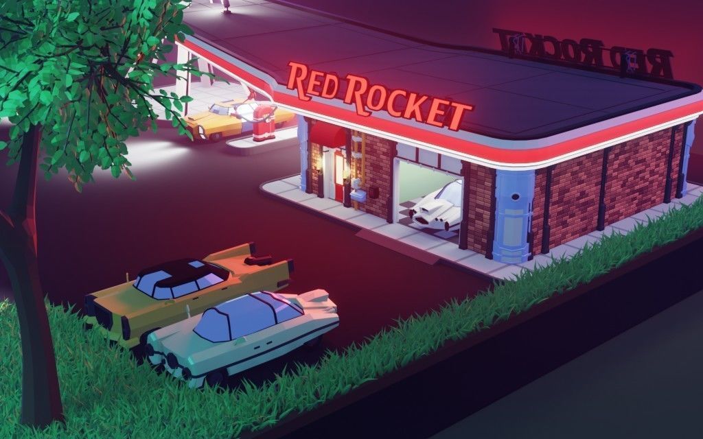 3D model Low poly Red Rocket Station diorama VR / AR / low-poly | CGTrader