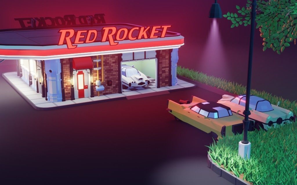 3D model Low poly Red Rocket Station diorama VR / AR / low-poly | CGTrader