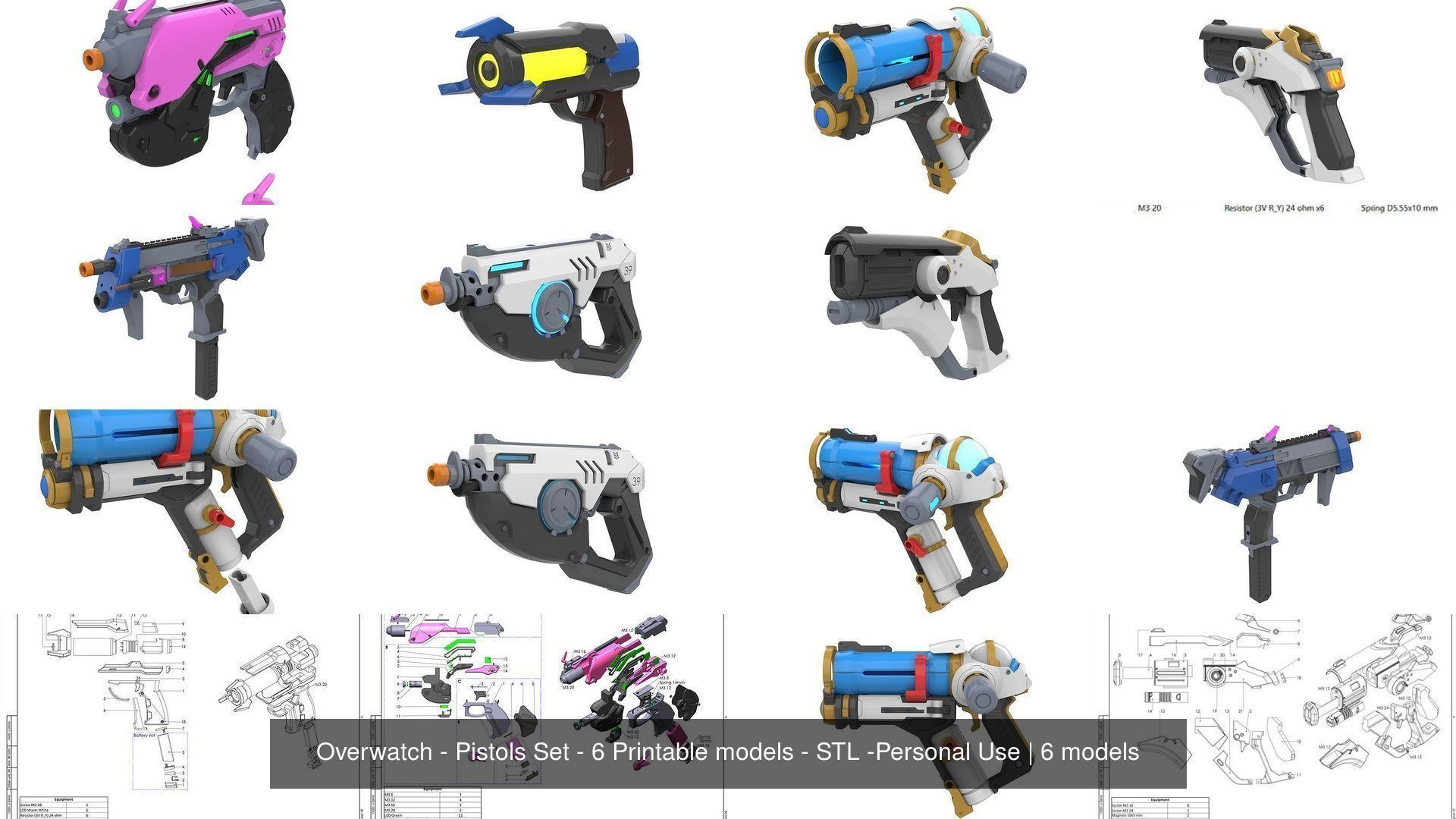Overwatch - Pistols Set - 6 Printable models - STL -Personal Use 3D ...