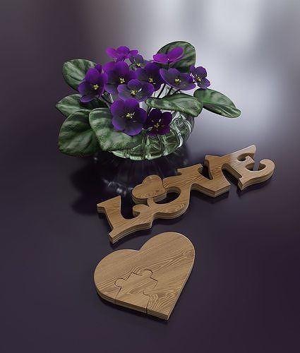 Violets in a glass vase 3D model | CGTrader