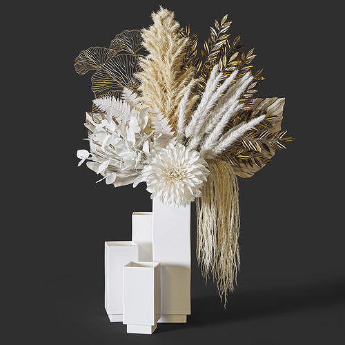 Flower Set 055 Pampas gold leaves 3D model | CGTrader