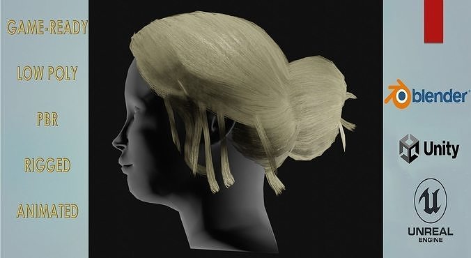 3D model Very Low Poly Realistic Bun Hair VR / AR / low-poly | CGTrader