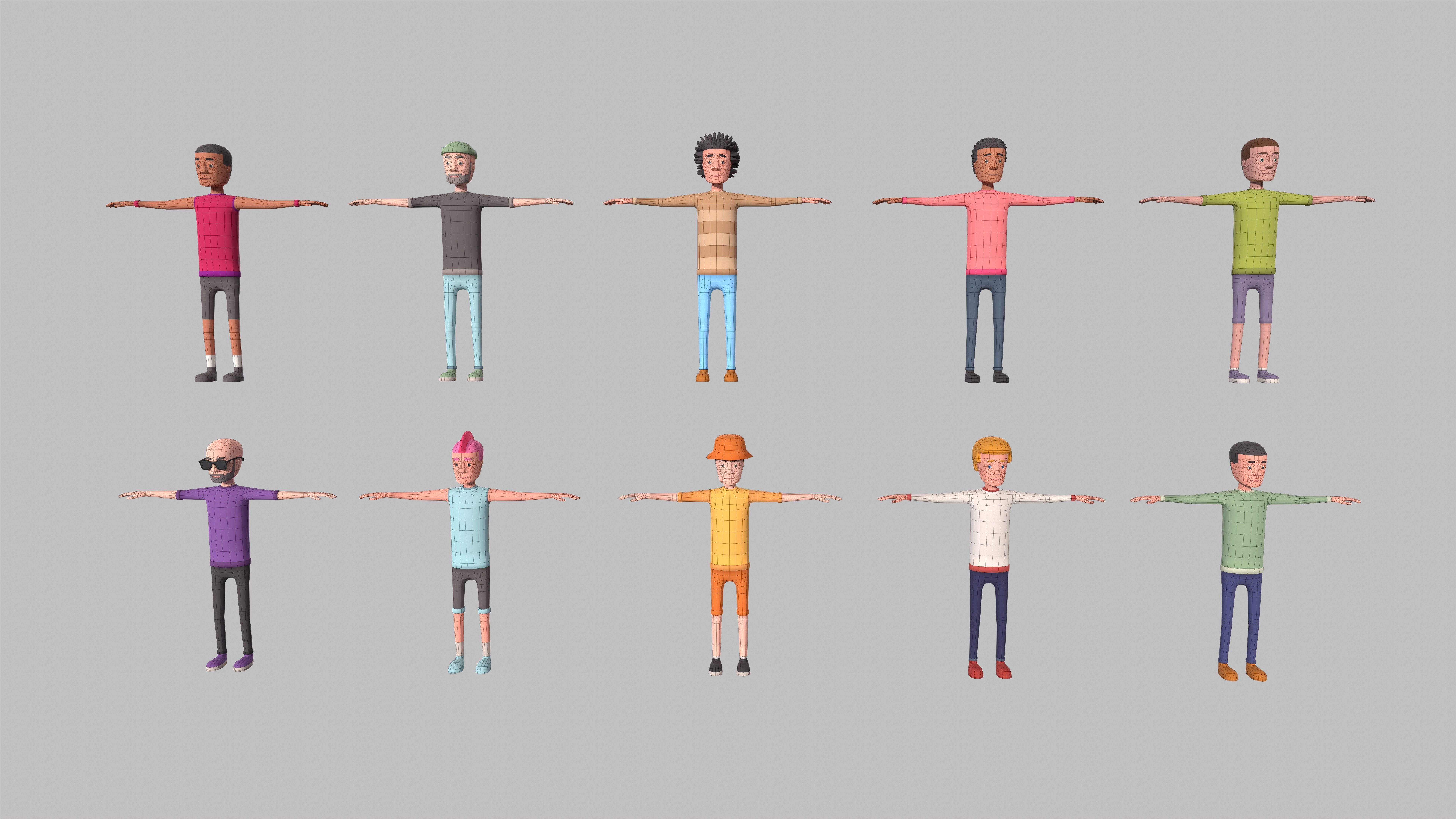 3D model Low poly Hyper casual Male Characters Pack 1 VR / AR / low ...