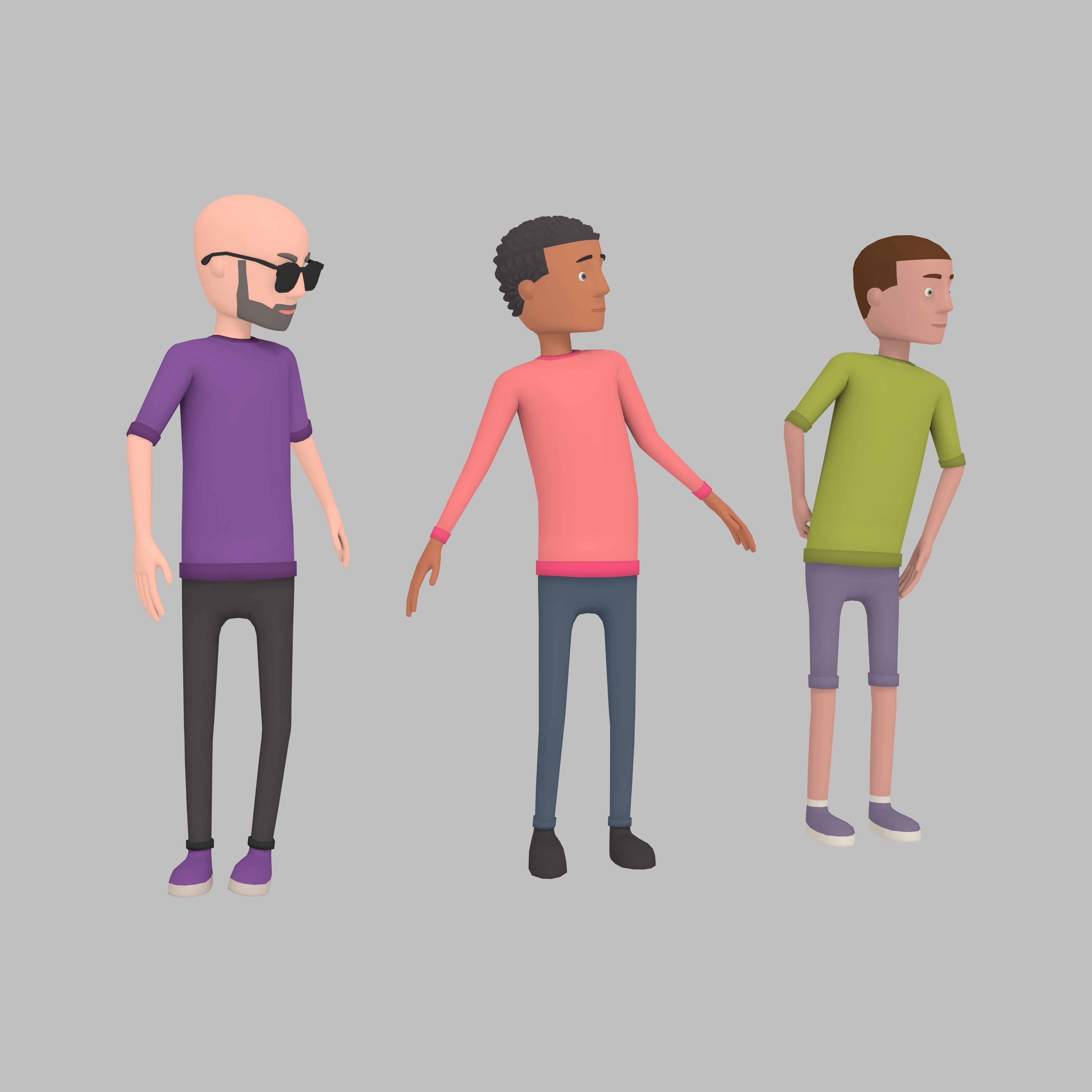 3D model Low poly Hyper casual Male Characters Pack 1 VR / AR / low ...