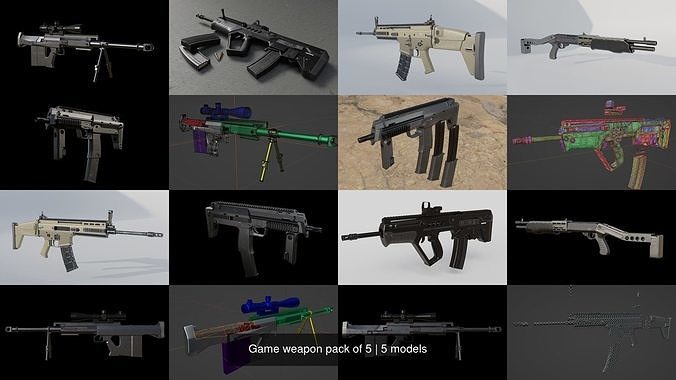 3D Model Collection Pack of 5 rifles VR / AR / low-poly | CGTrader