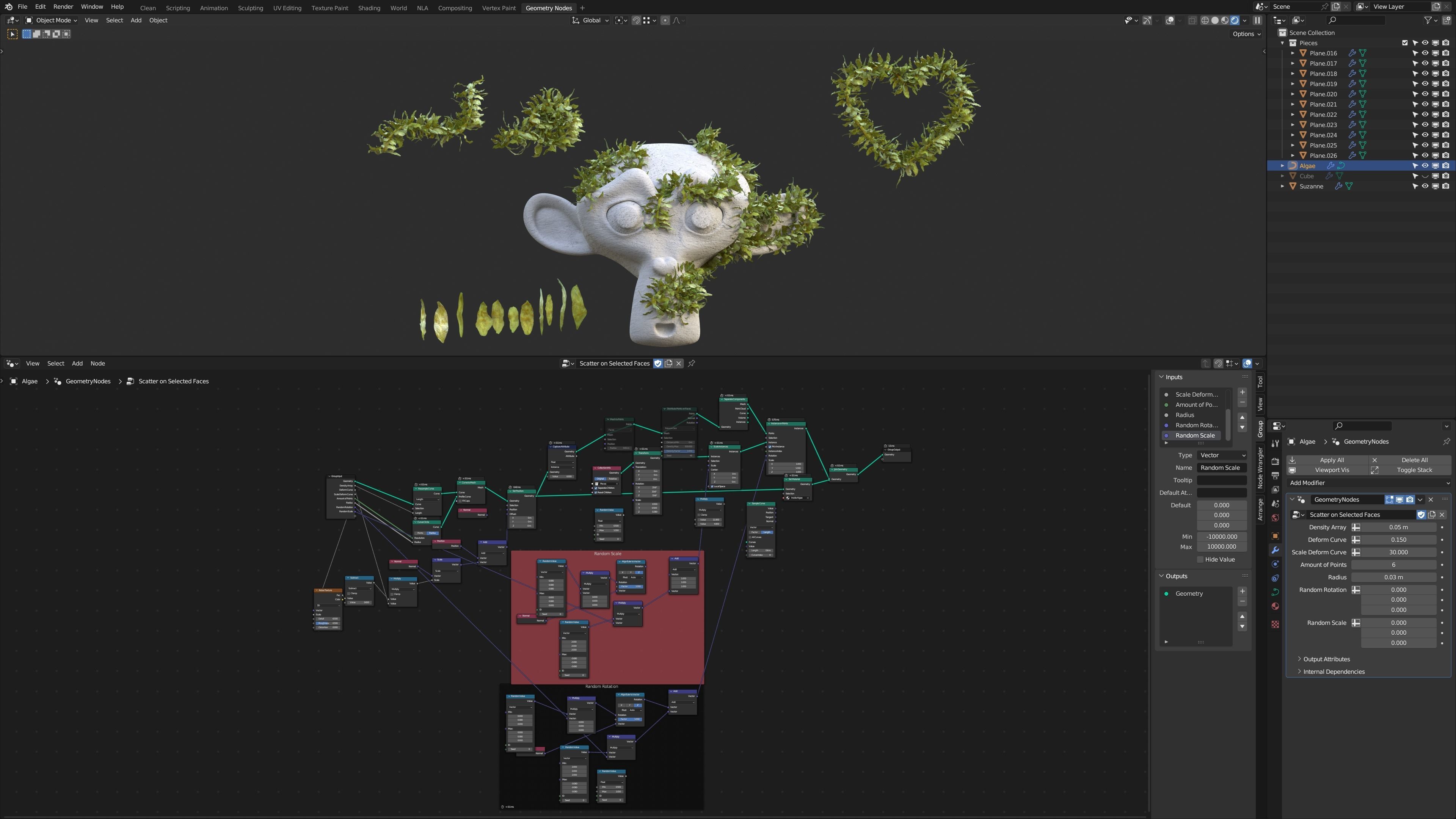 Procedural Geometry Nodes Array Algae on Curves 3D model | CGTrader