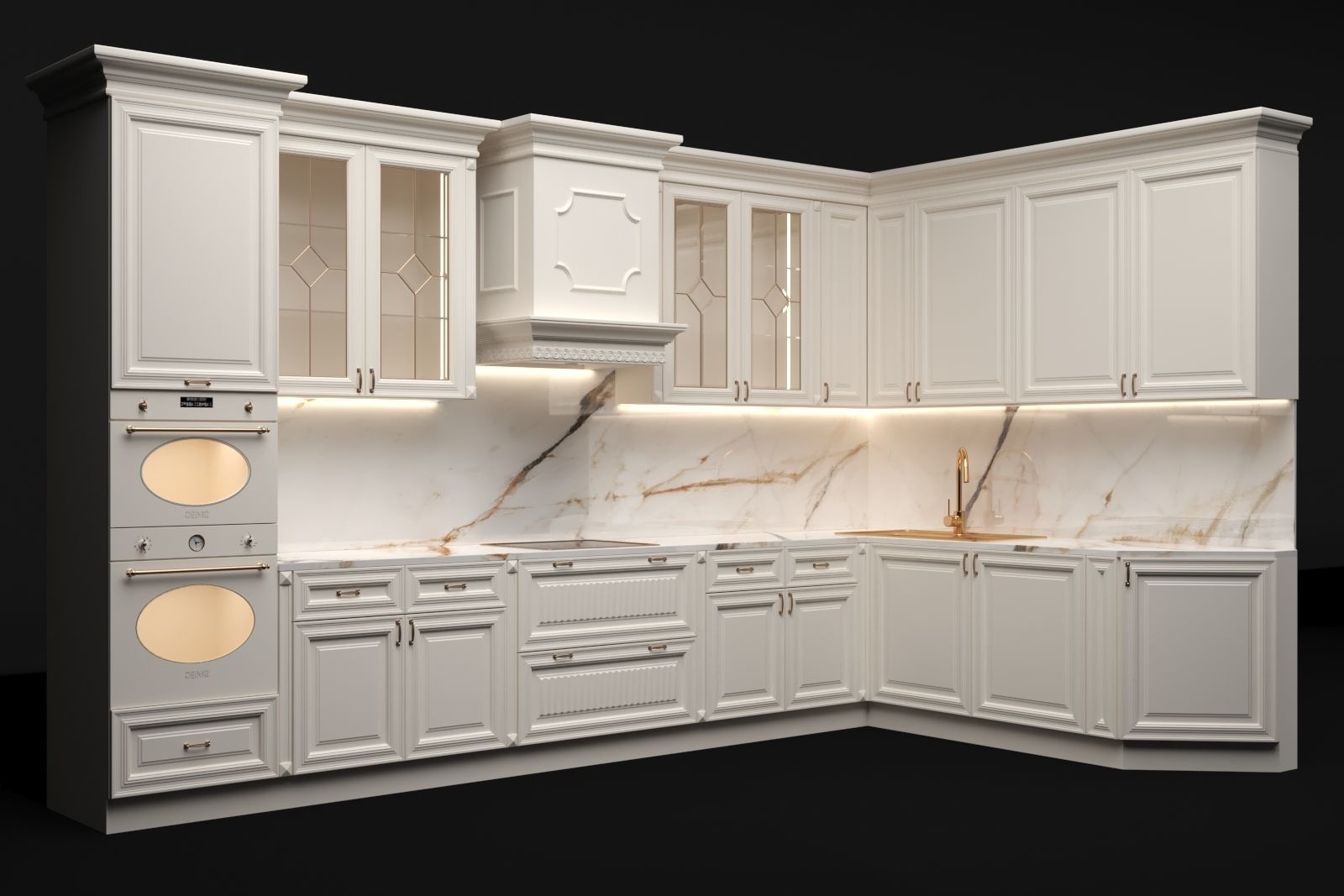 Classic beige ribbed kitchen 3D model | CGTrader