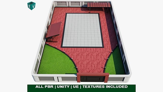 3D model Compound wall 01 All PBR Unity UE Textures Included VR / AR ...