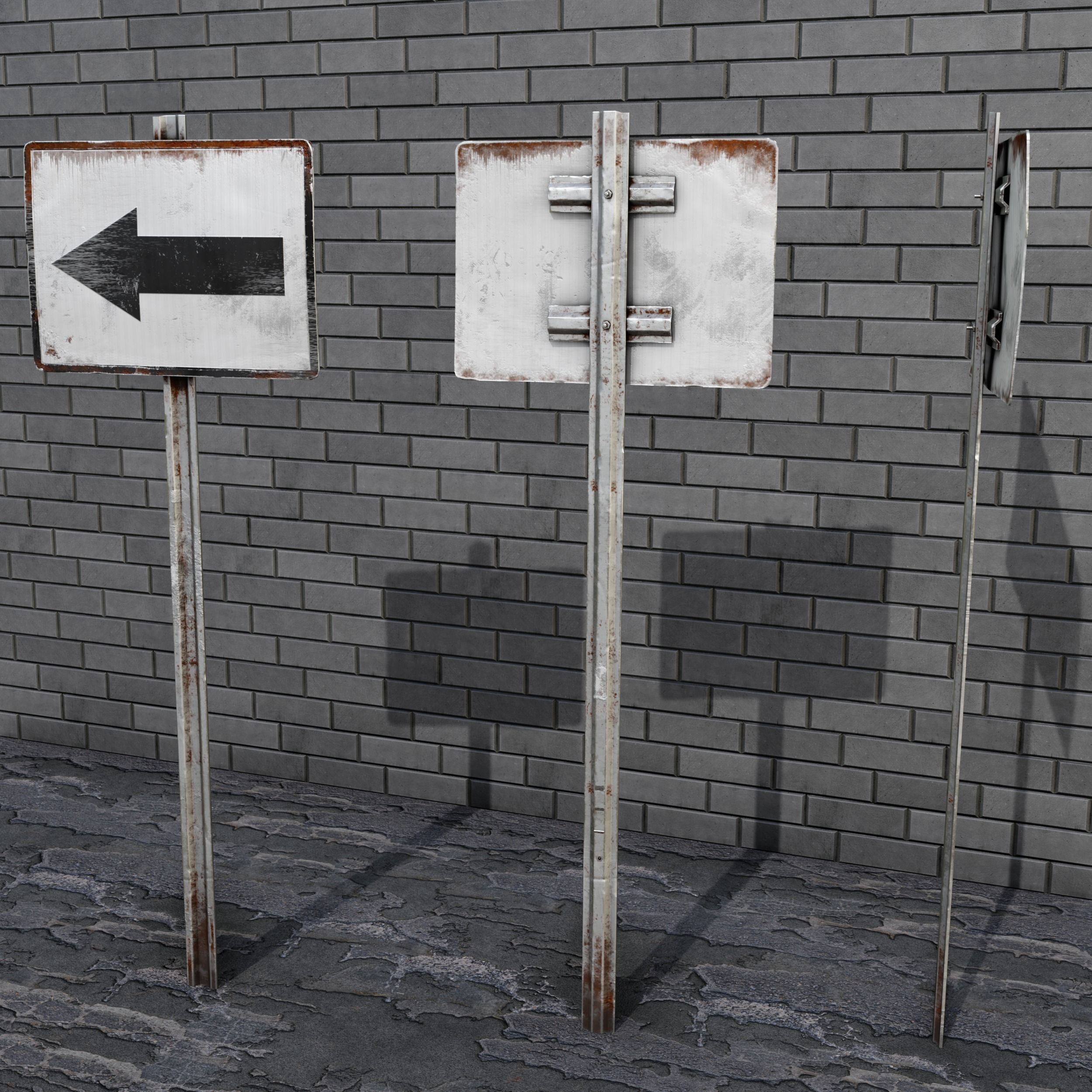 3D model Game-ready Street Signs Collection post-apocalyptic rusty VR ...