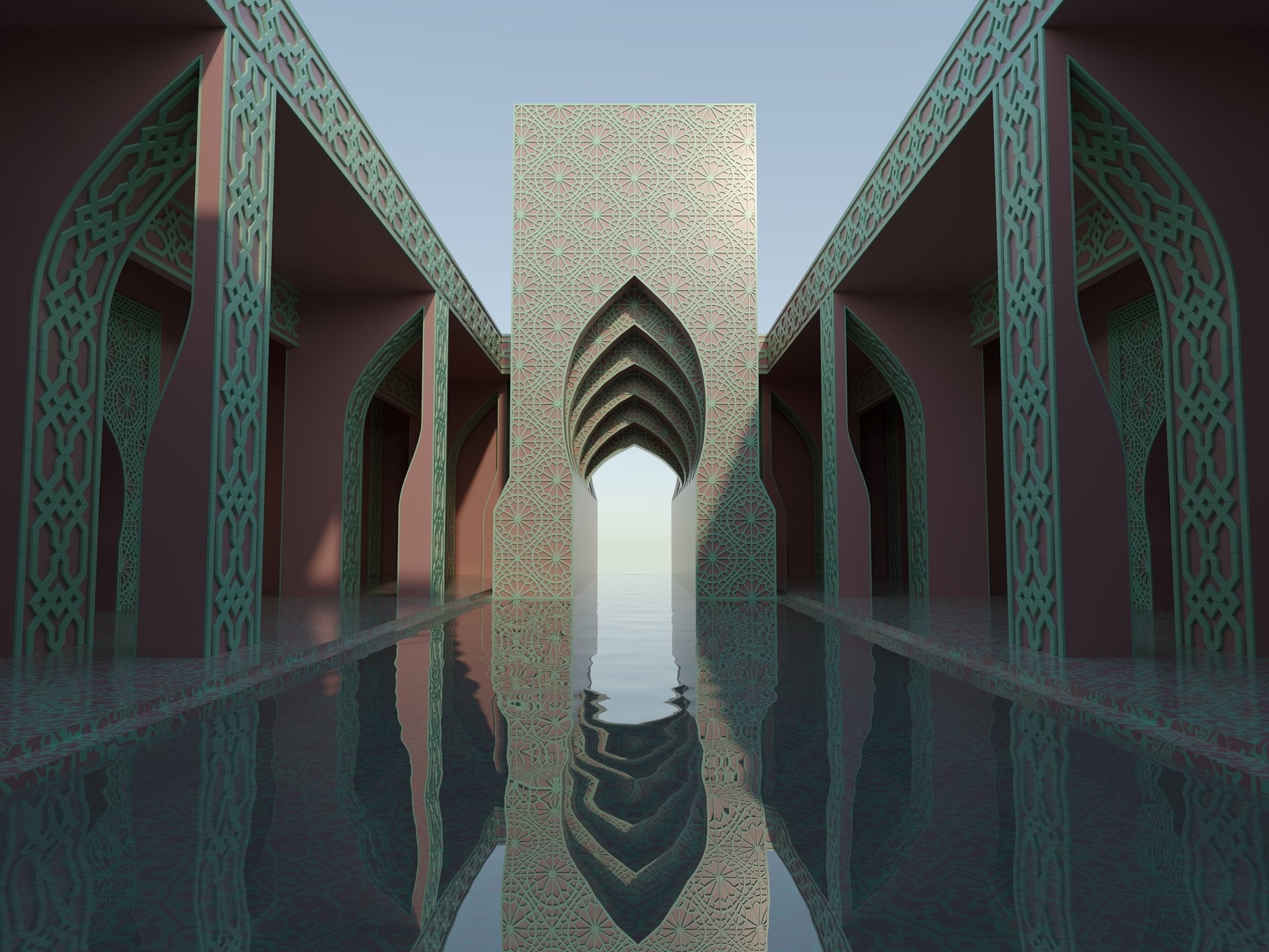 Moroccan-style infinity pool palace 3D model | CGTrader