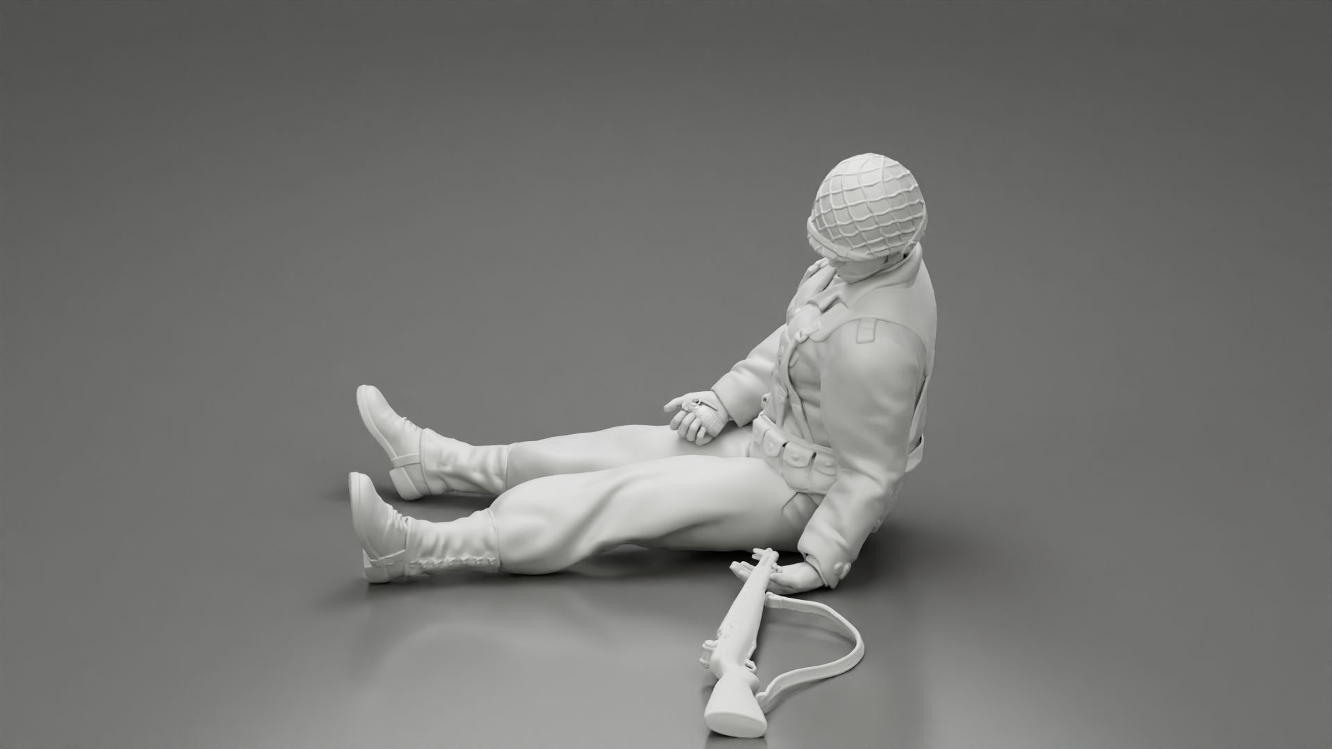 Soldier who fell after a strong battle waiting for help weapons 3D ...