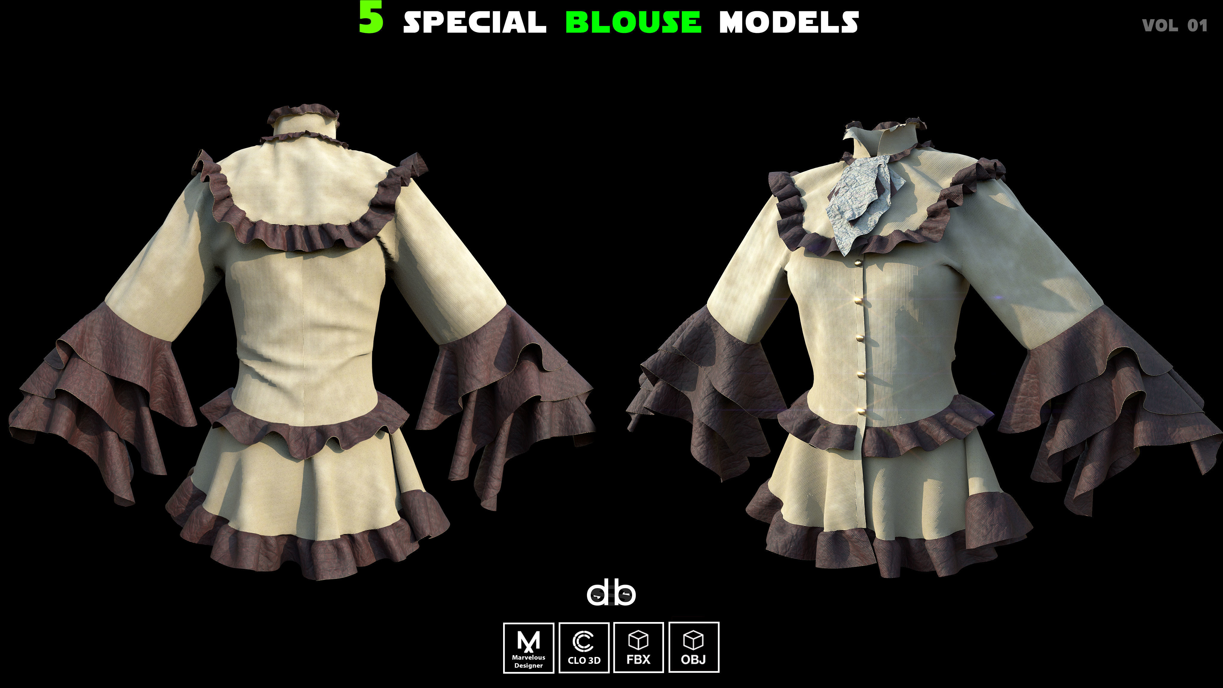 3D model Special blouse models MD CLO3D ZPRJ OBJ FBX VR / AR / low-poly ...