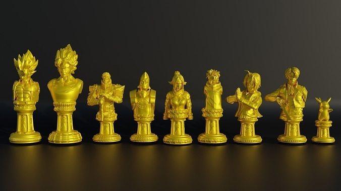 Anime Figure Chess Set - Popular 19 Different Anime Character 3D model ...