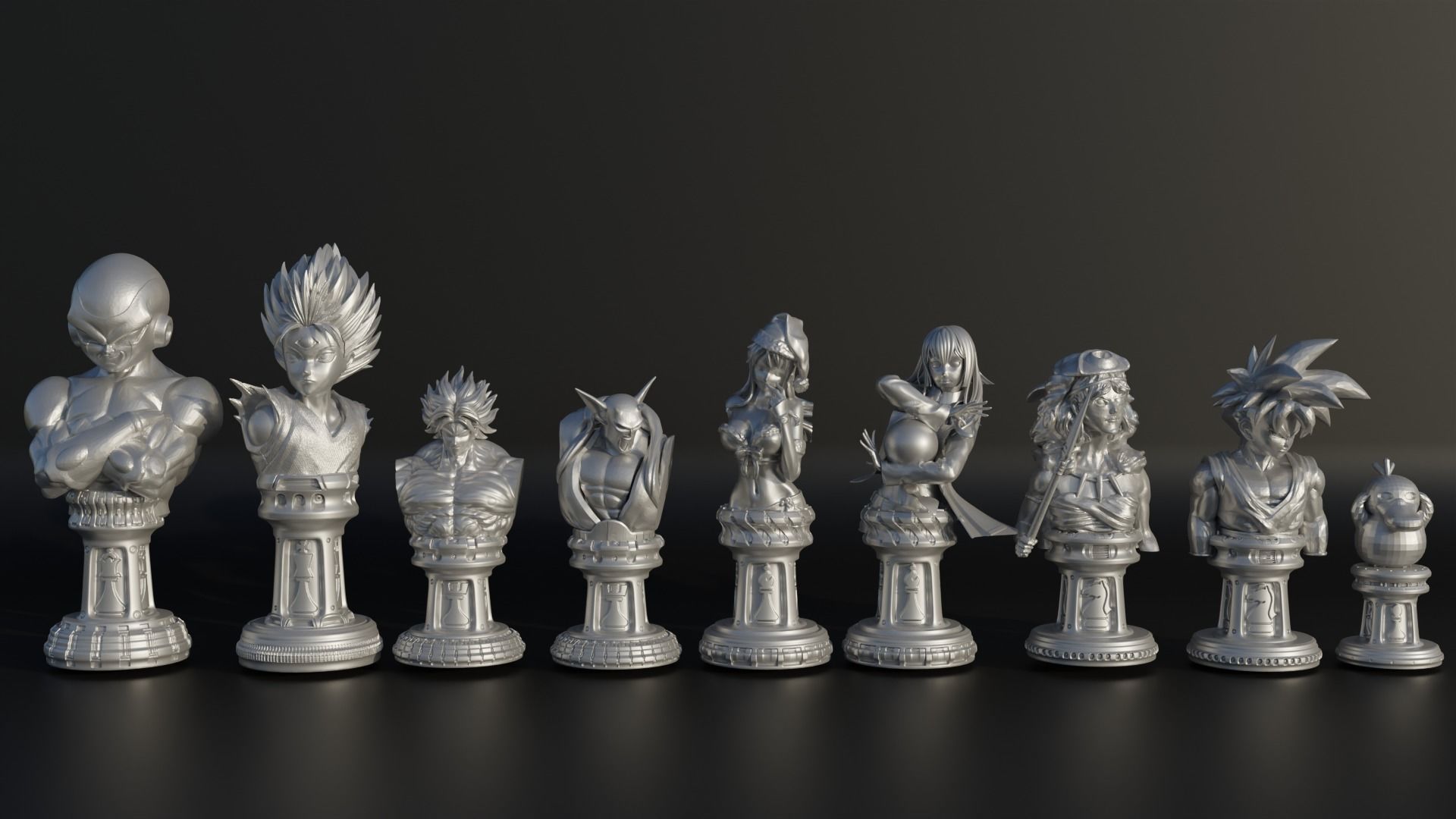 Anime Figure Chess Set - Popular 19 Different Anime Character 3D model ...