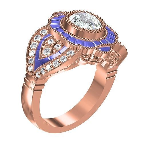 Round Diamond Bazel Setting Art Deco Engagement Ring 3D model 3D ...