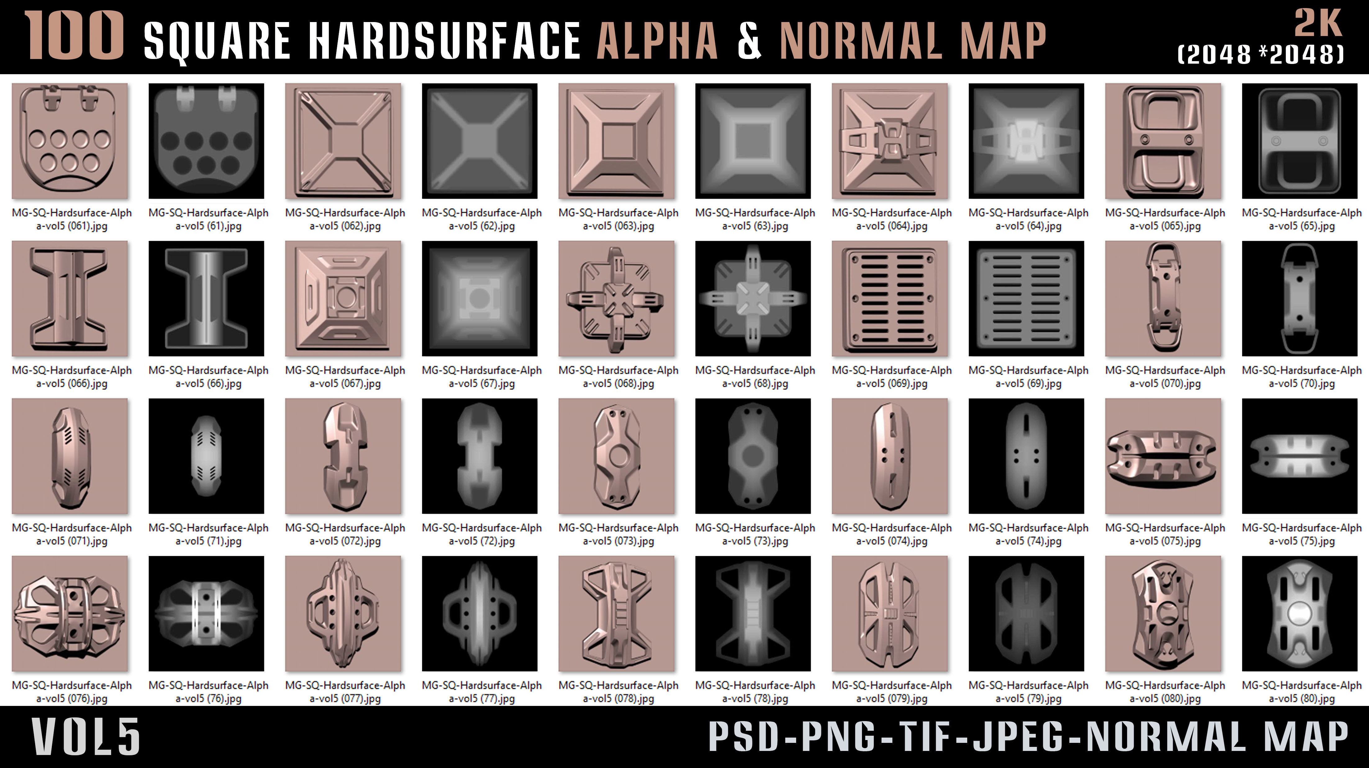 100 Square Hardsurface Alpha and Normal map - vol5 3D model | CGTrader