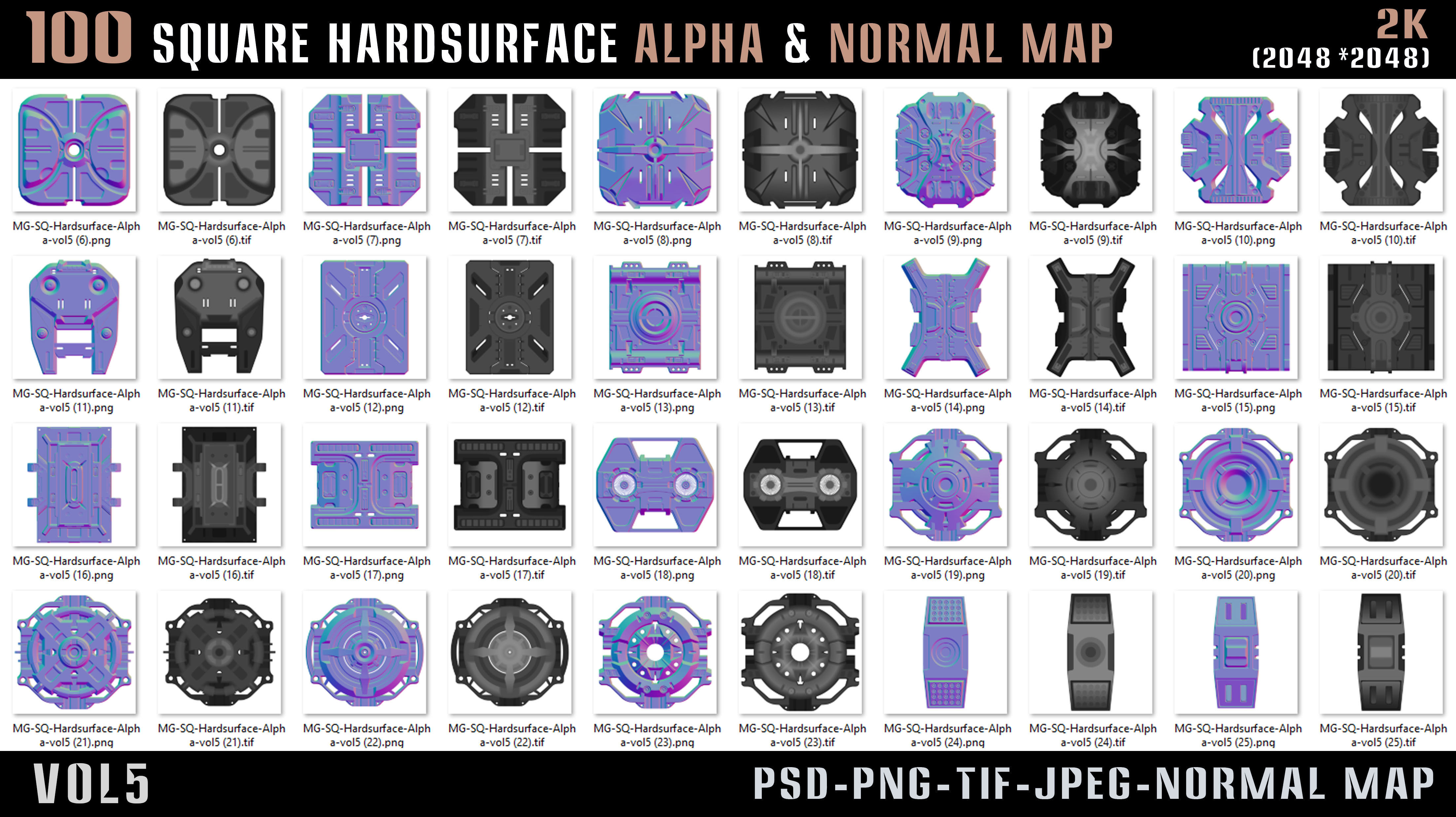100 Square Hardsurface Alpha and Normal map - vol5 3D model | CGTrader